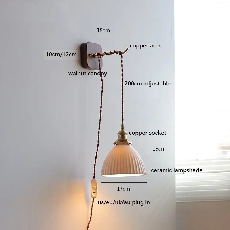 Applique murale led noyer cuivre moderne baguette plug-in | Lumeers.com