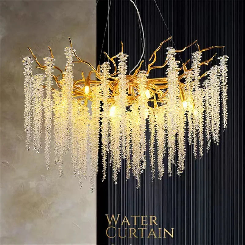 Luxury gold chandelier octagonal crystal string chandelier restaurant ...