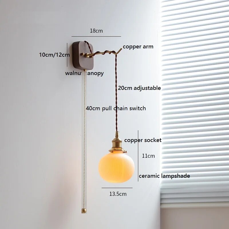 Applique murale led noyer cuivre moderne baguette plug-in | Lumeers.com