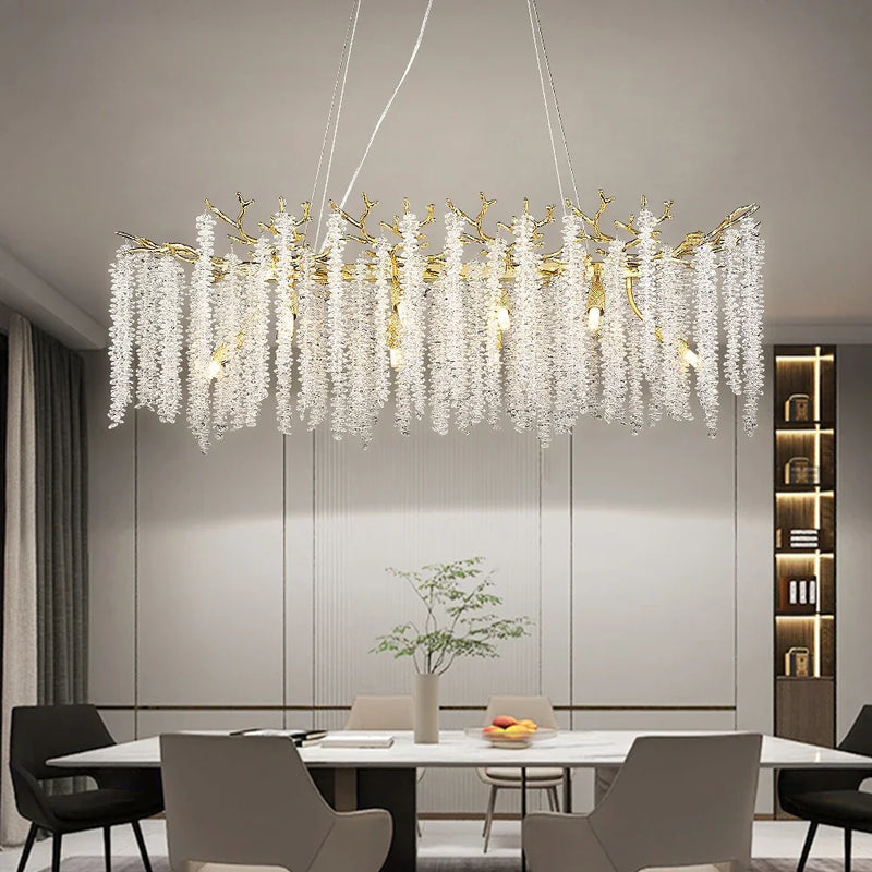 Luxury gold chandelier octagonal crystal string chandelier restaurant ...