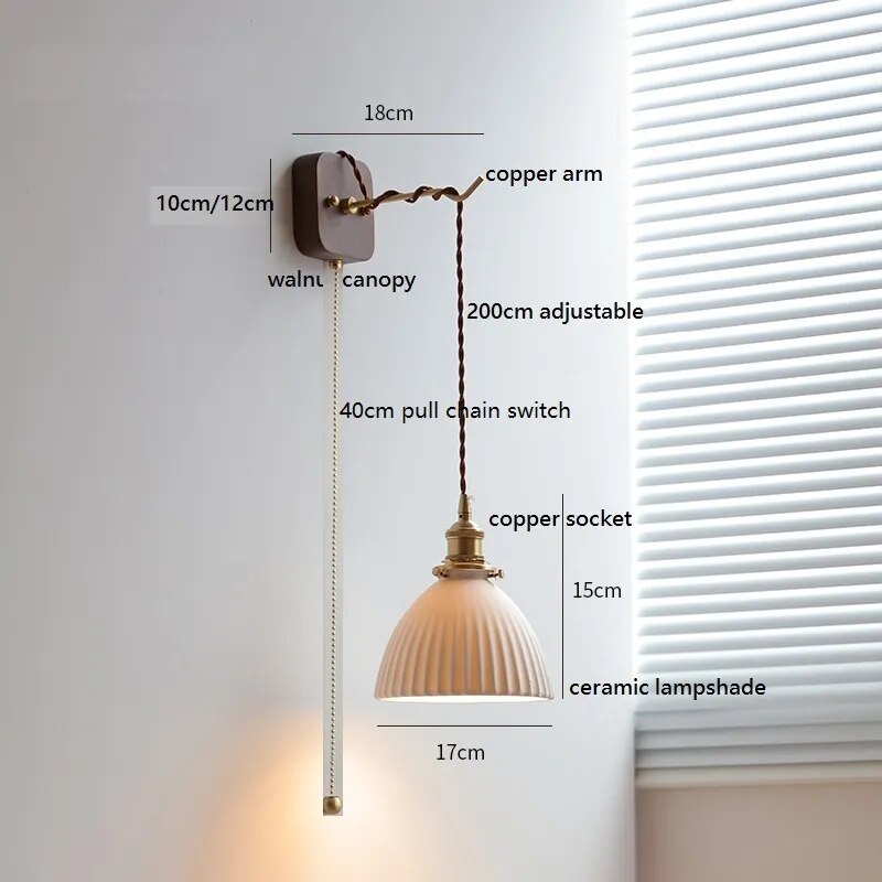 Applique murale led noyer cuivre moderne baguette plug-in | Lumeers.com
