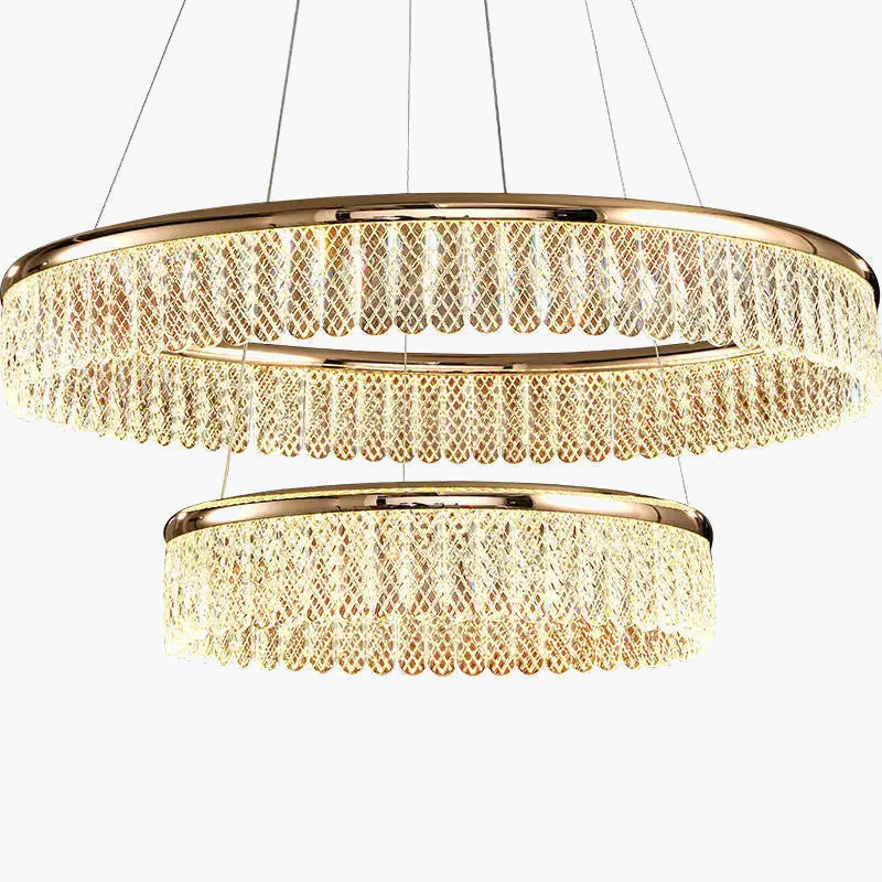 Lustre led en cristal losange rond à plusieurs anneaux luxueux 2024 | Lumeers.com
