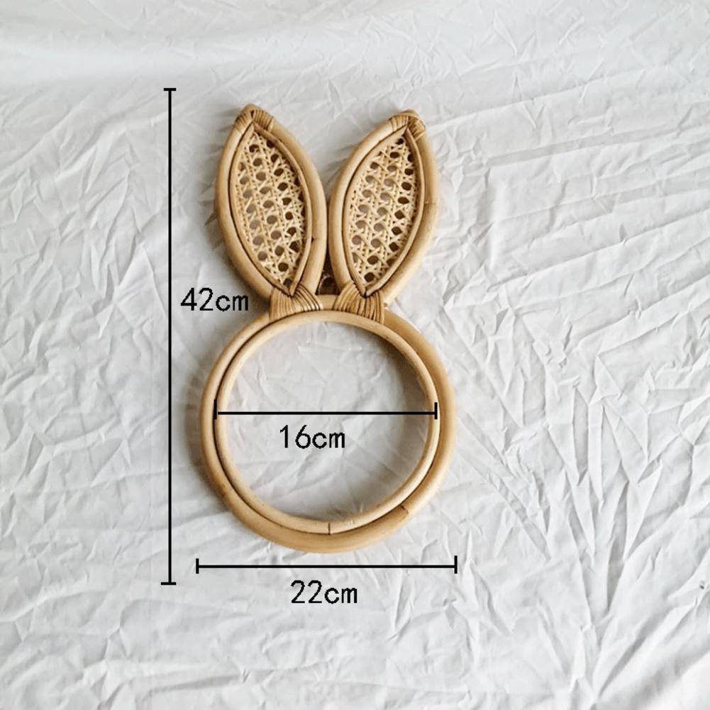 Miroir mural rond en rotin avec oreilles de lapin | Lumeers.com